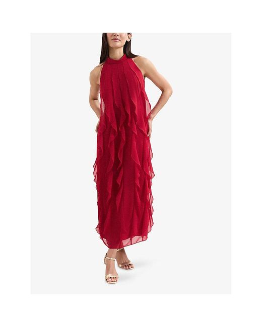 Phase Eight Helena Ruffled Chiffon Maxi Dress in Red | Lyst UK