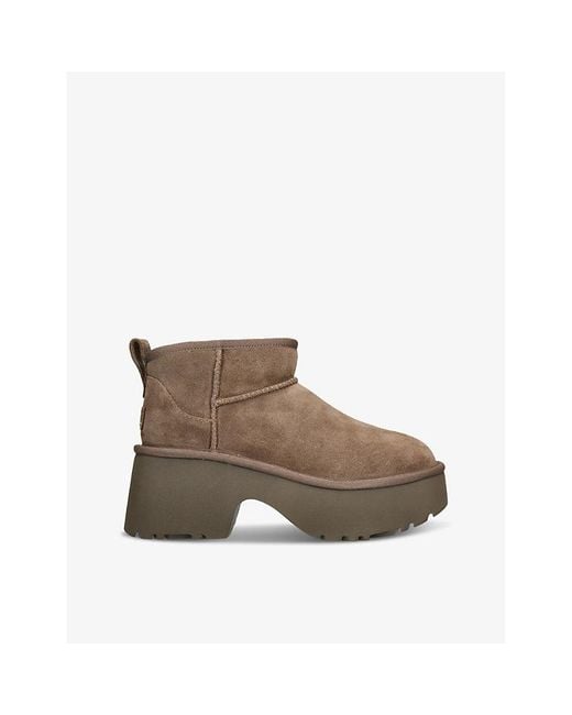 UGG Dark Classic Ultra Mini New Heights Suede And Shearling Heeled ...