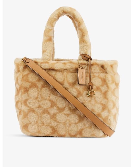COACH Logo-print Shearling Tote Bag in Natural | Lyst