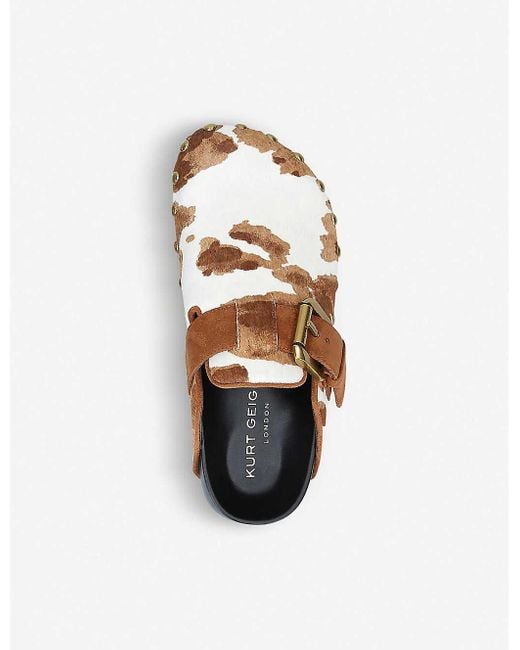 Kurt Geiger Ozark Cow-print Leather Mules in Brown - Lyst