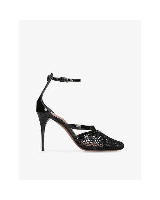 Alaïa Infradito Fishnet 90 Patent-Leather Heeled Sandals in Black | Lyst