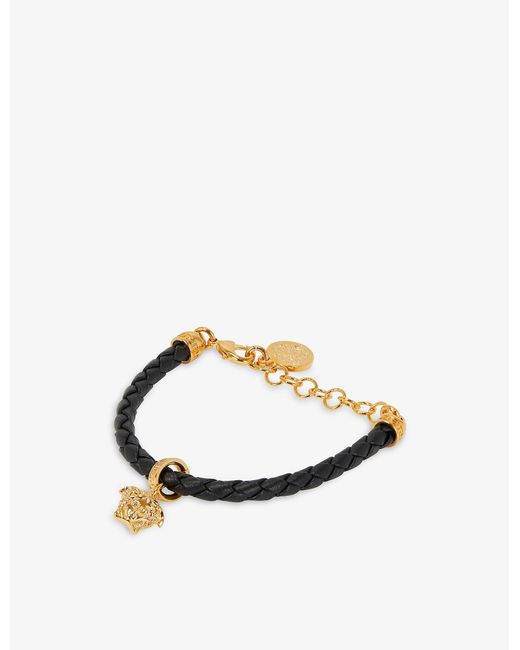 Versace Medusa Braided Leather Bracelet in Metallic | Lyst