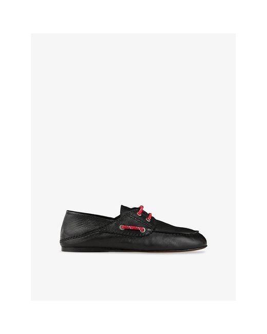 Sandro Contrast-Lace Foldable-Heel Leather Boat Shoes in Black | Lyst