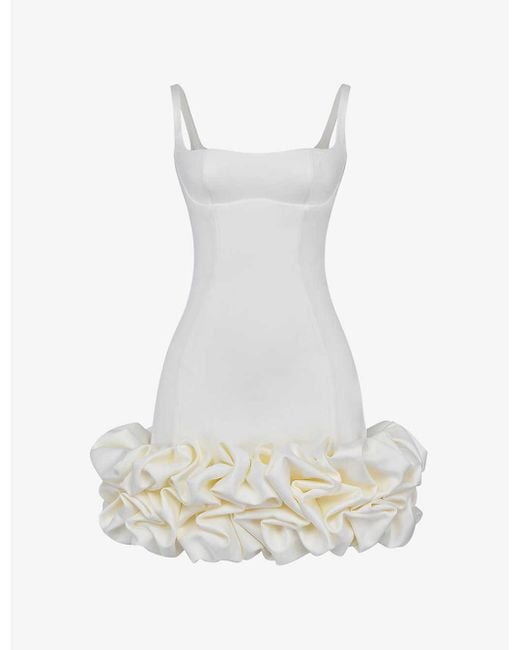 House Of Cb Lilou Ruffle-hem Stretch-woven Mini Dress in White | Lyst