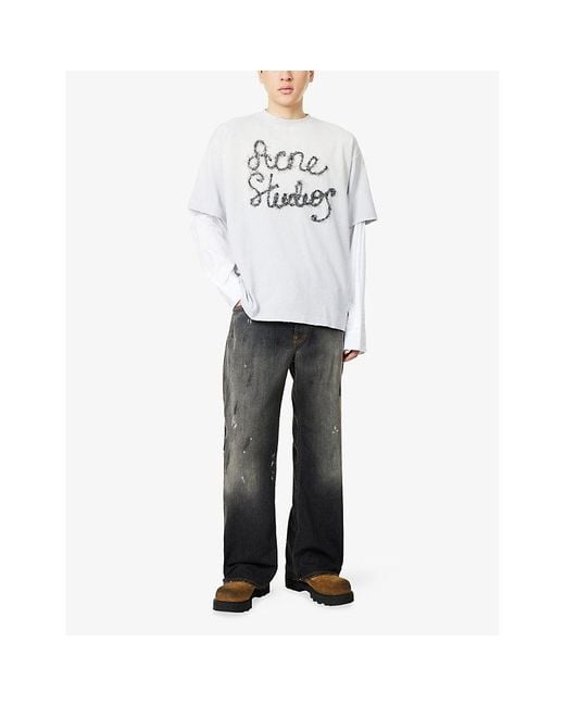 Acne Studios Layered Logo-Embellished Cotton T-Shirt in White for Men ...