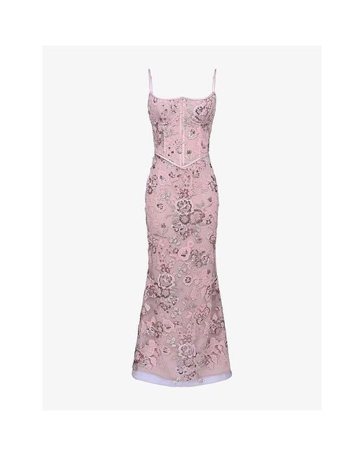 House Of Cb Naima Embellished Mesh Maxi Dress in Purple | Lyst UK