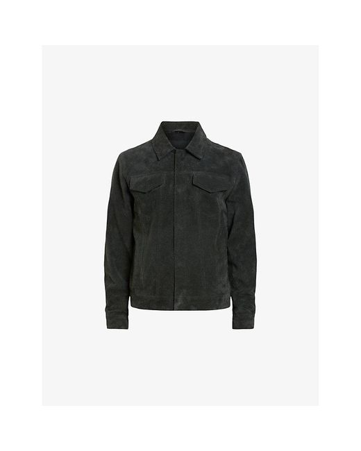 AllSaints Hopper Regular-Fit Collared Suede Trucker Jacket in Black for ...