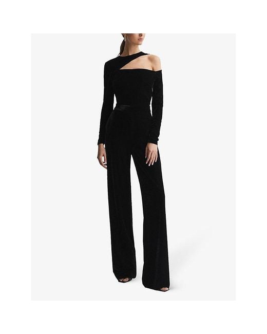 Reiss Adele Cut-out Stretch-velvet Jumpsuit in Black | Lyst UK