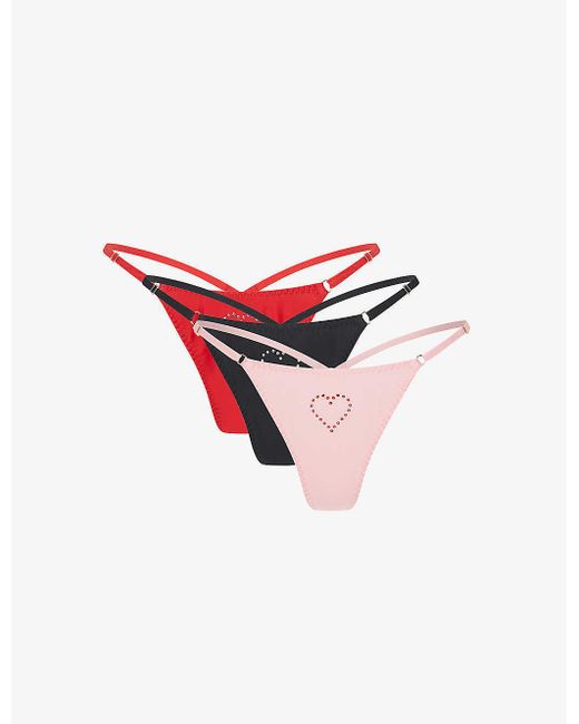 Agent Provocateur Fabi Heart Embellished Low Rise Stretch Silk Thong