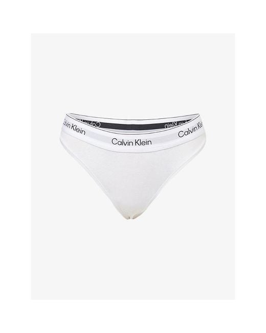 Calvin Klein Icon Branded Cotton And Modal-Blend Thong in White | Lyst UK