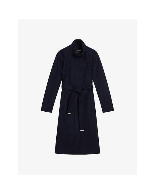 Ted Baker Icombi Funnel-neck Wool-blend Coat in Blue | Lyst