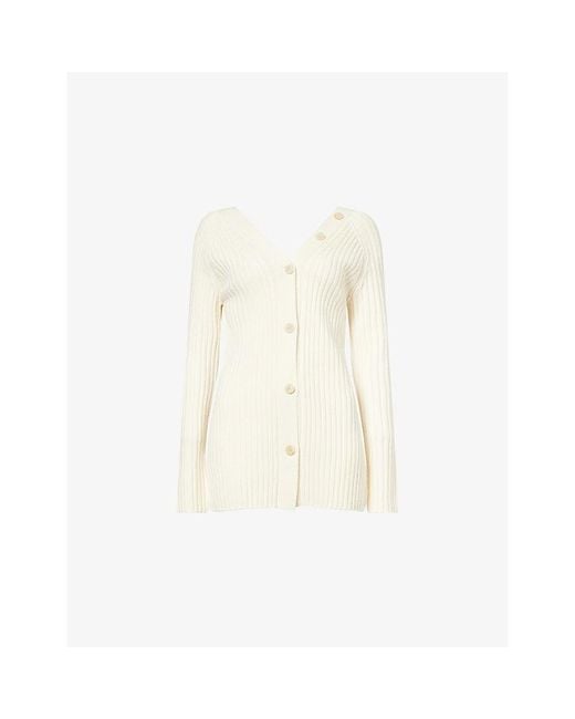 Theory Open-Back Buttoned Merino Wool Cardigan in White | Lyst UK