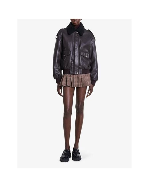 Maje Oversized Leather Aviator Jacket in Blue | Lyst