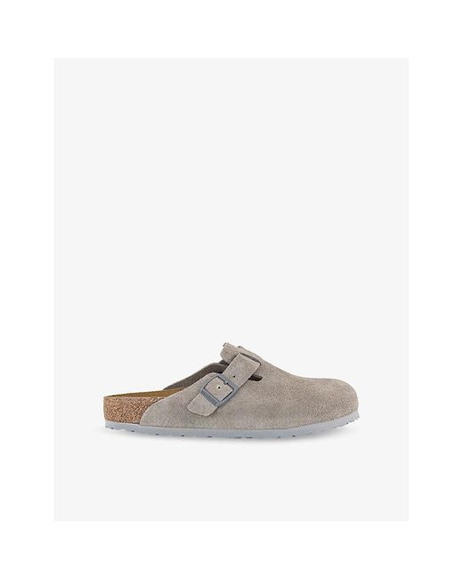 Birkenstock Boston Branded Suede Clogs in Gray | Lyst