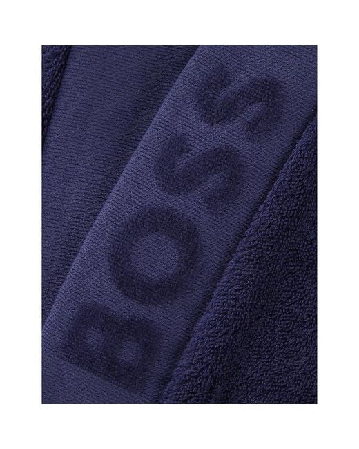 BOSS Logo-Embroidered Kimono Terry Cotton Dressing Gown in Blue for Men ...