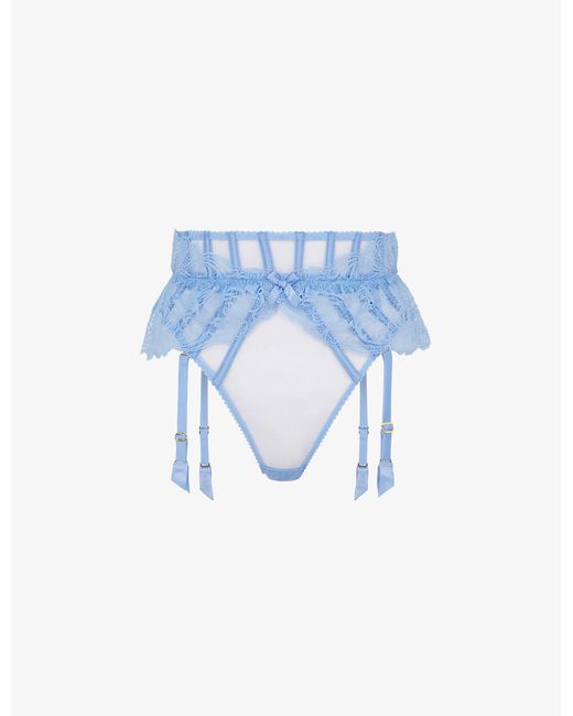 Agent Provocateur Rozlyn High Rise Lace And Mesh Thong In Blue Lyst