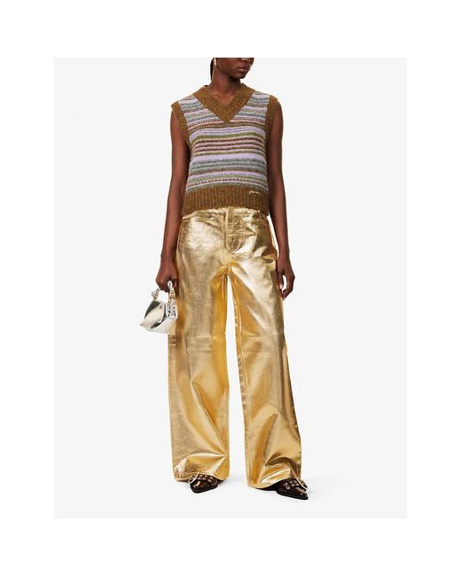 Ganni Stripe-Pattern Brushed-Knit Alpaca And Merino-Wool Blend Vest in ...