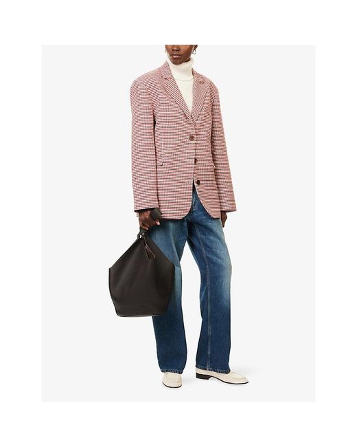 Djerf Avenue Weekend Check-Print Cotton Blazer in Pink | Lyst UK