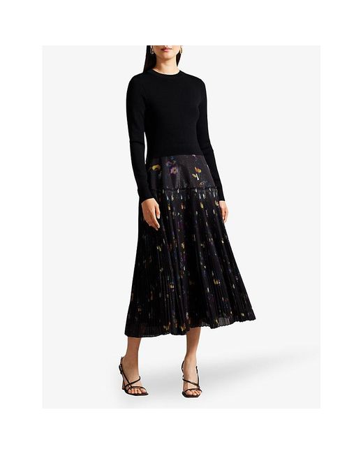 Ted Baker Miiriam Pleated Woven Midi Dress In Black Lyst