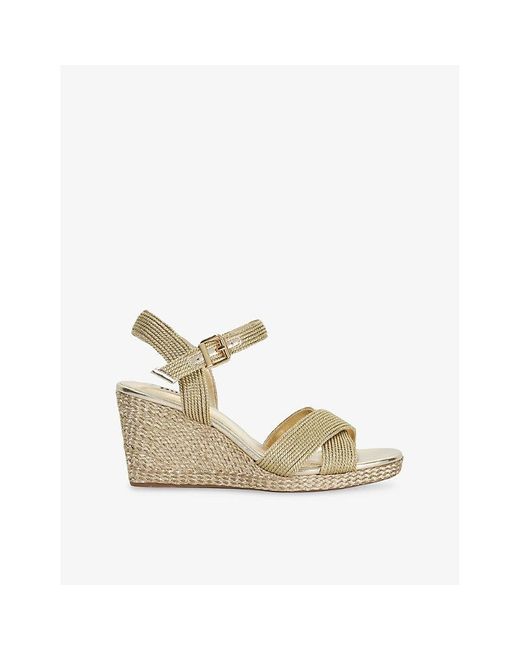 Dune Kolden Raffia Heeled Wedge Sandals in Metallic | Lyst