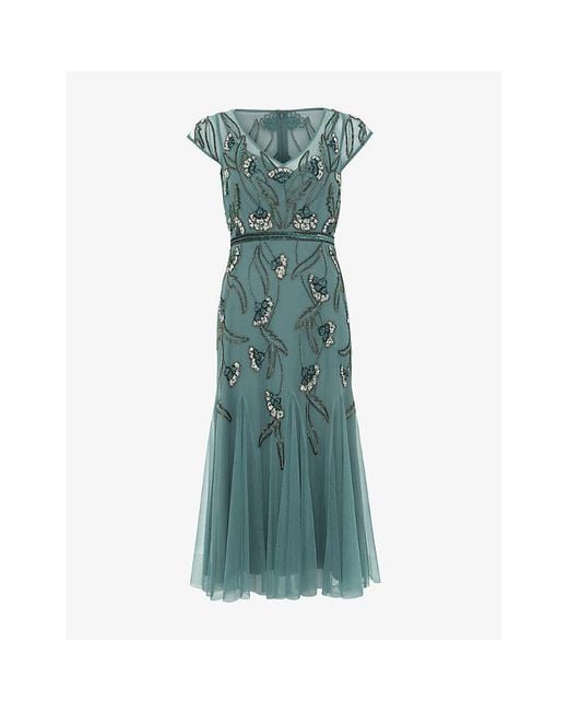 Phase Eight Evonne Bead-Embellished Short-Sleeve Woven Midi Dress in ...