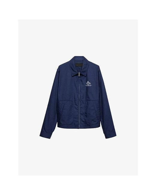 Prada Branded-Print Side-Pocket Woven Jacket in Blue for Men | Lyst