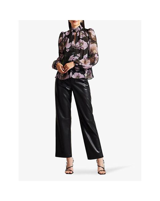 Ted Baker Theera Floral Print Crepe Blouse In Black Lyst