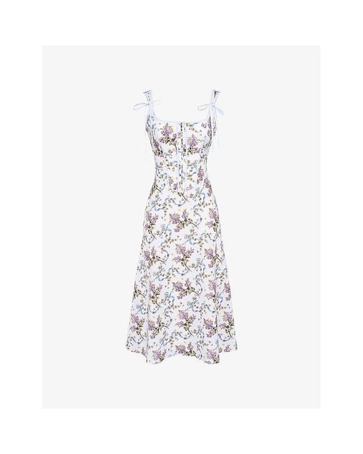 House Of Cb Dionne Print Cotton Midi Dress in White | Lyst