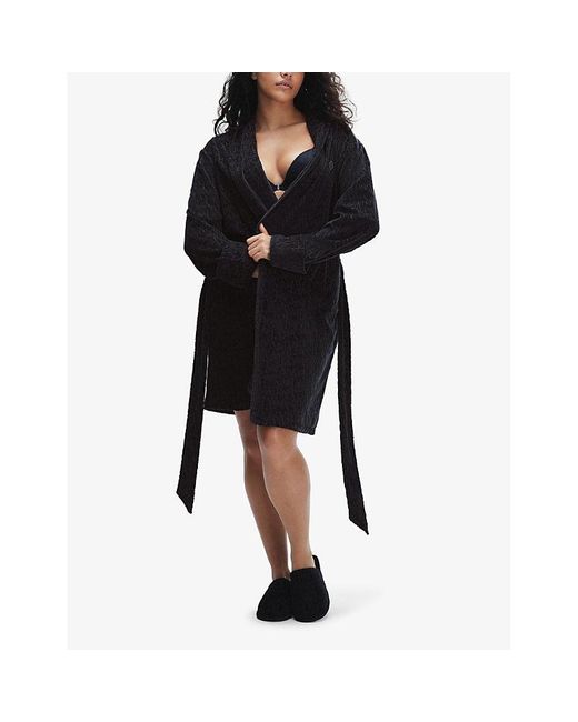 Savage x Fenty Signature Script Velour Robe in Blue | Lyst