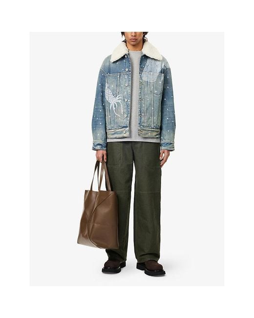 Loewe Faux-Shearling Collar Painted Denim Jacket in Blue for Men | Lyst