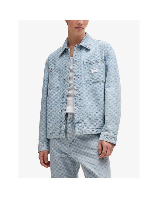 HUGO Graphic-print Relaxed-fit Denim Jacket in Blue for Men | Lyst
