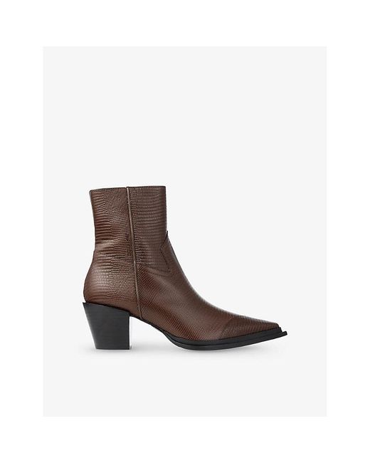 Jimmy Choo Cece Lizard-Print Heeled Leather Ankle Boots in Brown | Lyst
