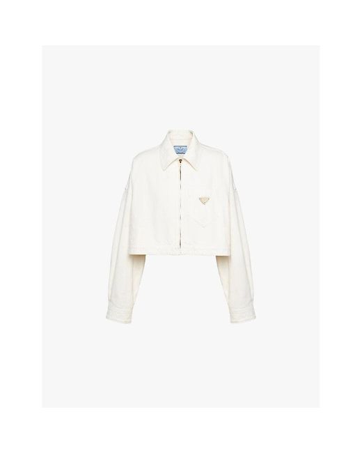 Prada Triangle Denim Jacket in White | Lyst