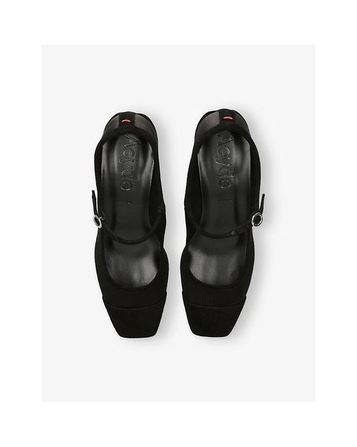 Aeyde Aline Block-Heel Satin And Suede Mary Jane Pumps in Black | Lyst