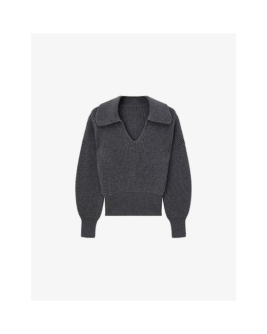 JOSEPH Open-Collar Ribbed Wool-Blend Jumper in Blue | Lyst