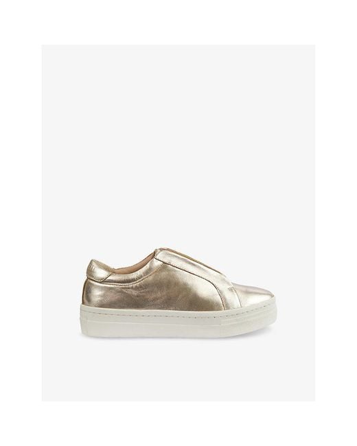 LK Bennett Joy Slip-On Metallic-Leather Low-Top Trainers in White | Lyst
