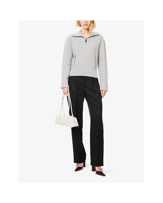 Victoria Beckham Milano Half-Zip Wool Knit Jumper in White | Lyst UK