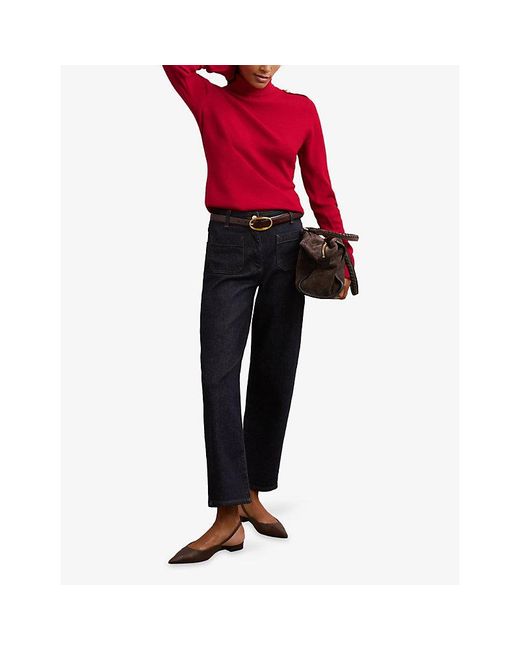 Reiss Corrine Epaulette Roll-Neck Wool Jumper in Red | Lyst UK