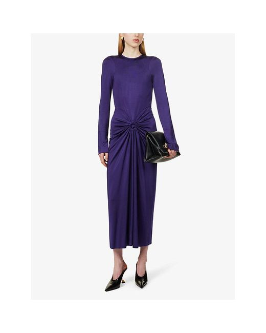 Victoria Beckham Ruched Slim-fit Stretch-woven Midi Dress in Purple | Lyst