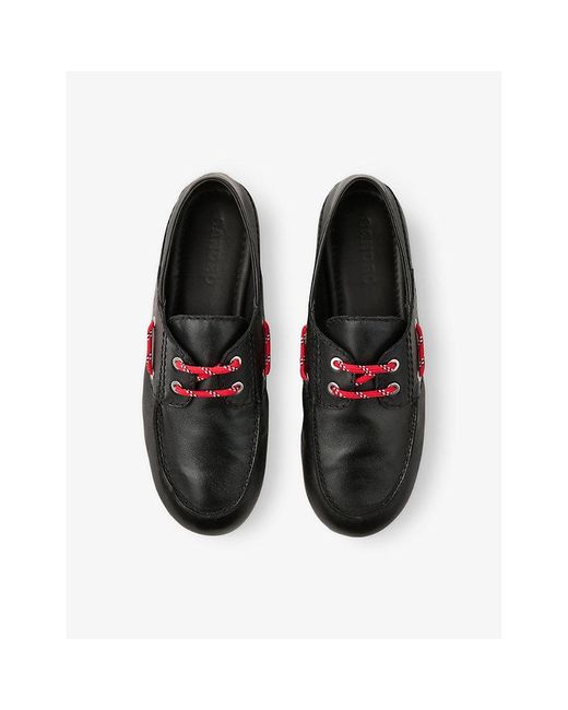 Sandro Contrast-Lace Foldable-Heel Leather Boat Shoes in Black | Lyst