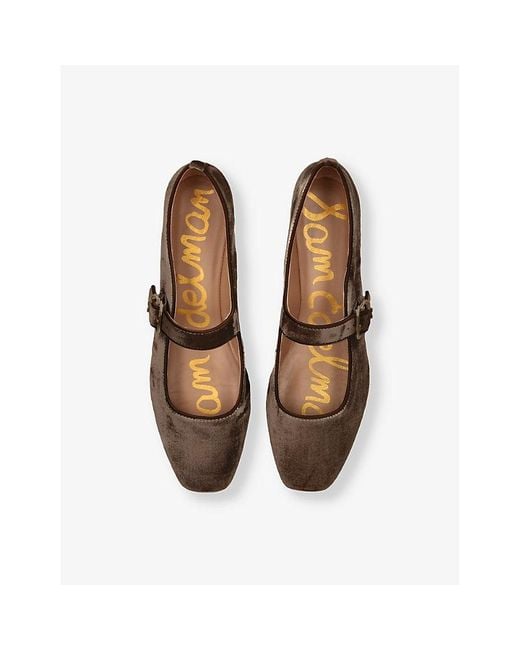 Sam Edelman Pale Michaela Square-Toe Velvet Ballet Flats in Brown | Lyst