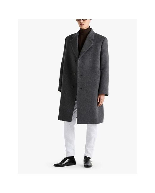 Prada Single-Breasted Notched-Lapel Wool Coat in Blue for Men | Lyst