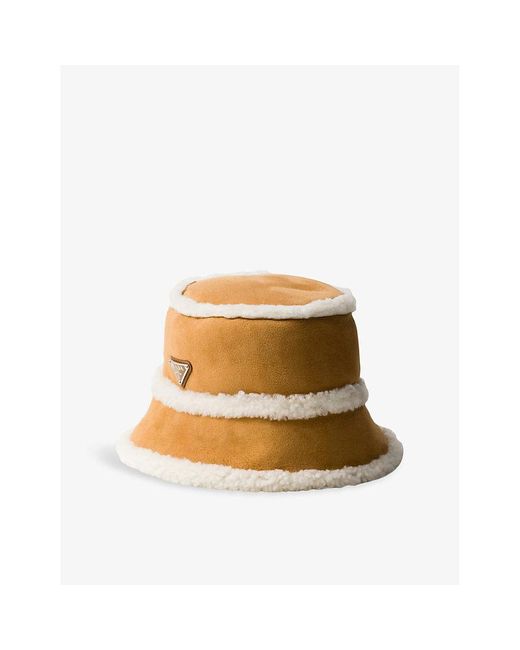 Prada Shearling Suede Bucket Hat in Natural for Men | Lyst