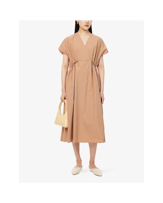 Weekend by Maxmara Blasone V-Neck Cotton-Poplin Midi Dress in Natural | Lyst