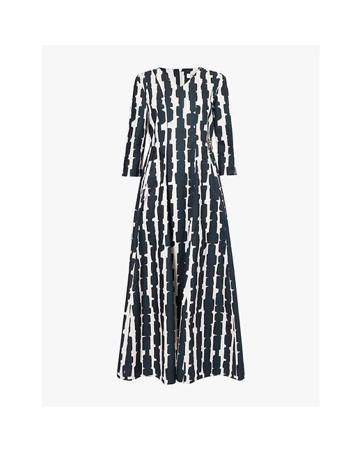 Max Mara Evelin Graphic-print Cotton-poplin Midi Dress in Black | Lyst