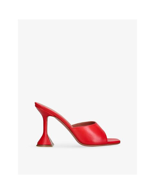 AMINA MUADDI Lupita 95 Leather Heeled Mules in Red | Lyst