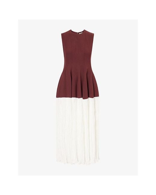 Jonathan Simkhai Raleigh Pleated Woven Midi Dress in Red | Lyst UK
