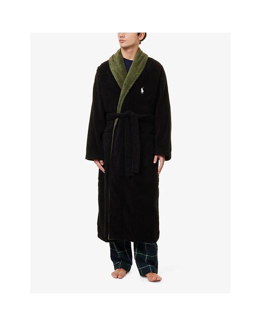 Polo Ralph Lauren Brand-Embroidery Relaxed-Fit Cotton Robe in Black for ...