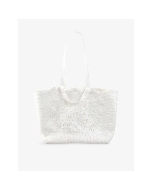 Sandro Crochet Woven Tote Bag in White | Lyst