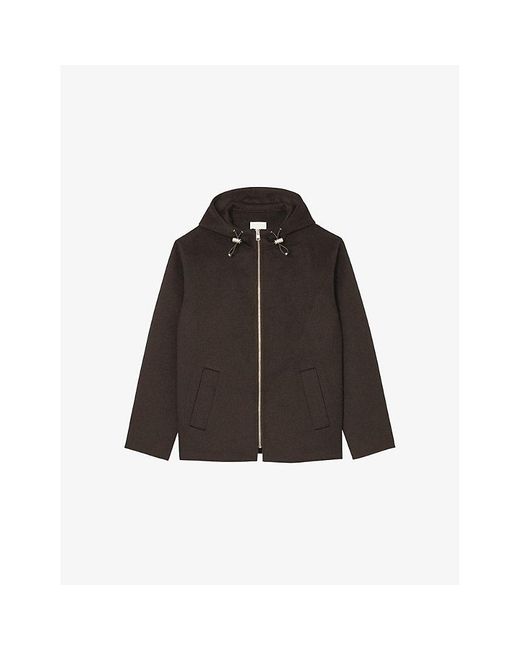 Sandro Toggle-Hood Regular-Fit Wool-Blend Jacket in Brown for Men | Lyst